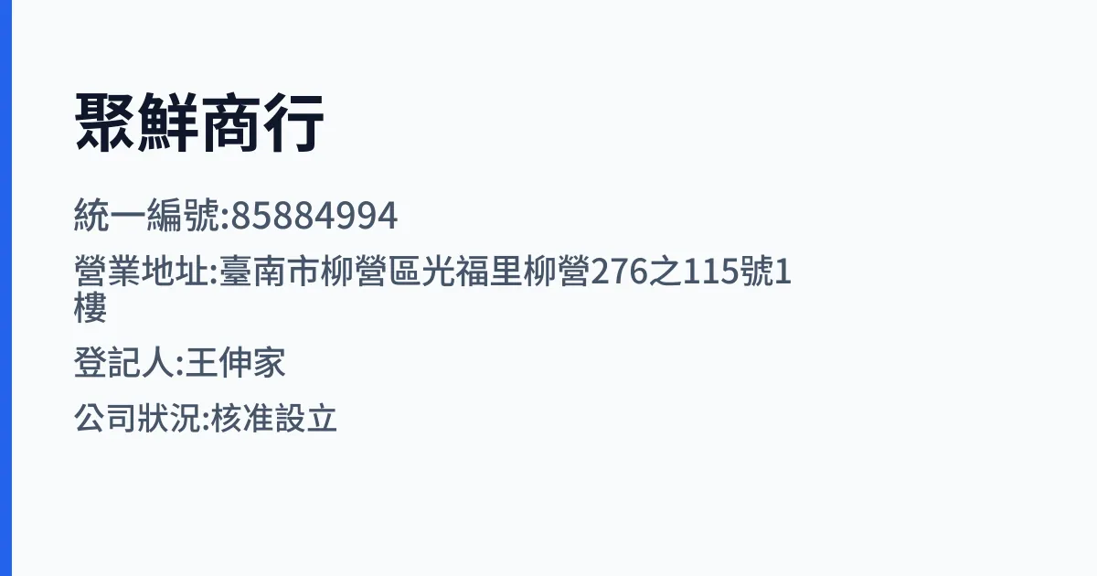 聚鮮商行 - 統編 85884994(臺南市) 公司登記資料與營業項目詳細圖表