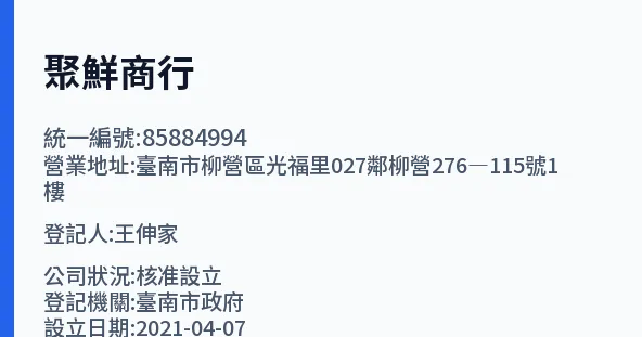聚鮮商行的照片-統編 85884994(臺南市) 公司登記資料與營業項目詳細圖表
