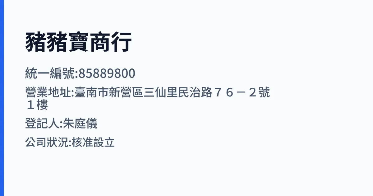 豬豬寶商行 - 統編 85889800(臺南市) 公司登記資料與營業項目詳細圖表