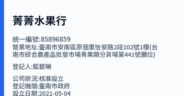 菁菁水果行的照片-統編 85896859(臺南市) 公司登記資料與營業項目詳細圖表