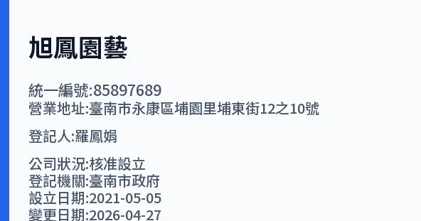 旭鳳園藝的照片-統編 85897689(臺南市) 公司登記資料與營業項目詳細圖表