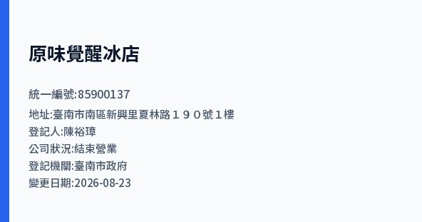 原味覺醒冰店的照片-統編 85900137(臺南市) 公司登記資料與營業項目詳細圖表