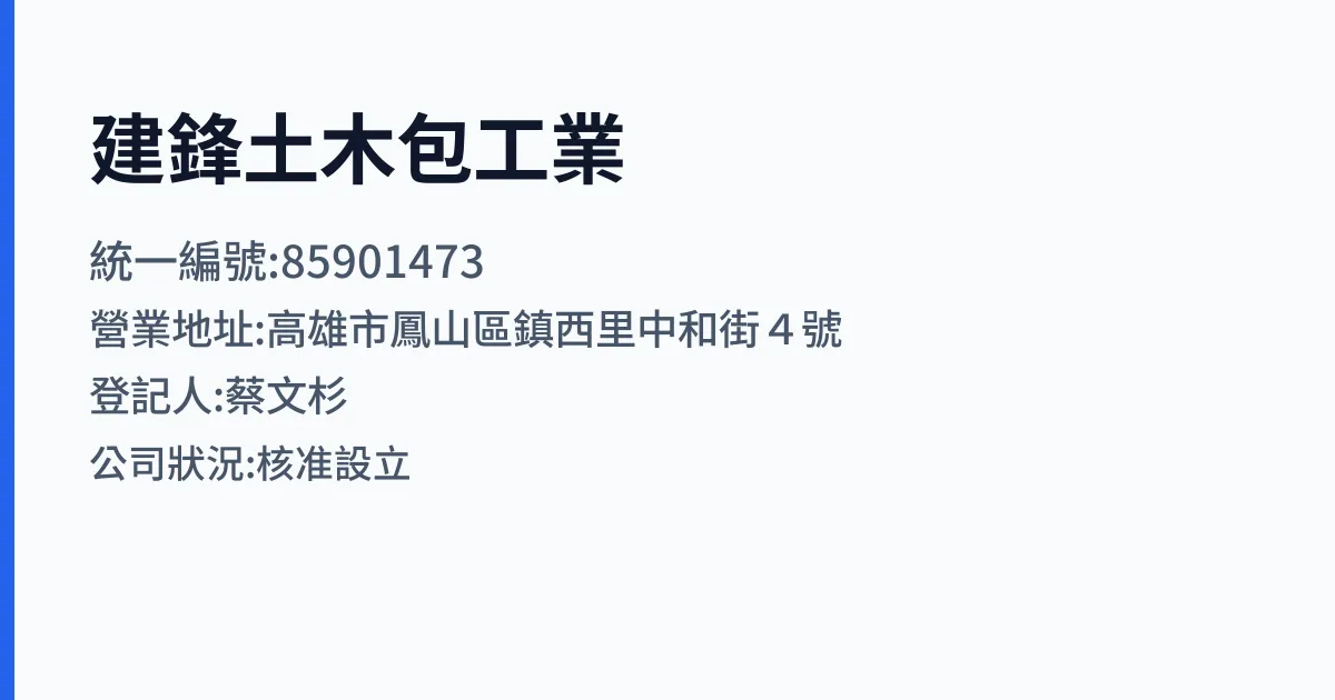 建鋒土木包工業 - 統編 85901473(高雄市) 公司登記資料與營業項目詳細圖表