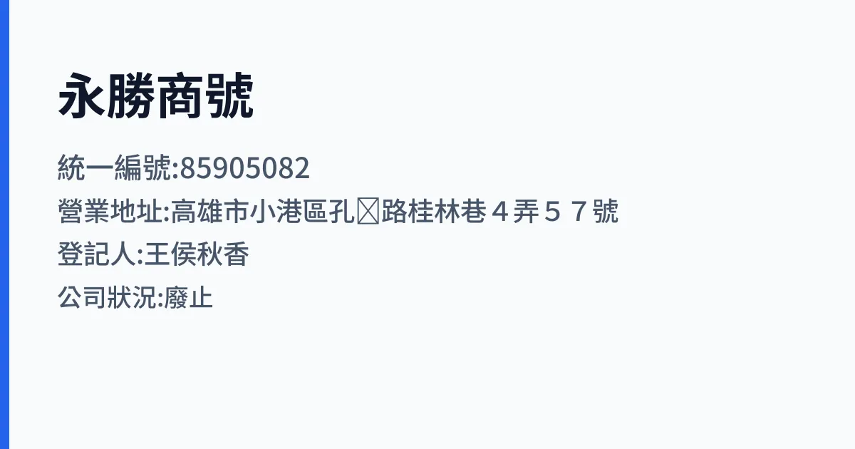 永勝商號 - 統編 85905082(高雄市) 公司登記資料與營業項目詳細圖表