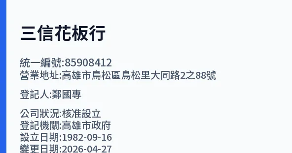 三信花板行的照片-統編 85908412(高雄市) 公司登記資料與營業項目詳細圖表