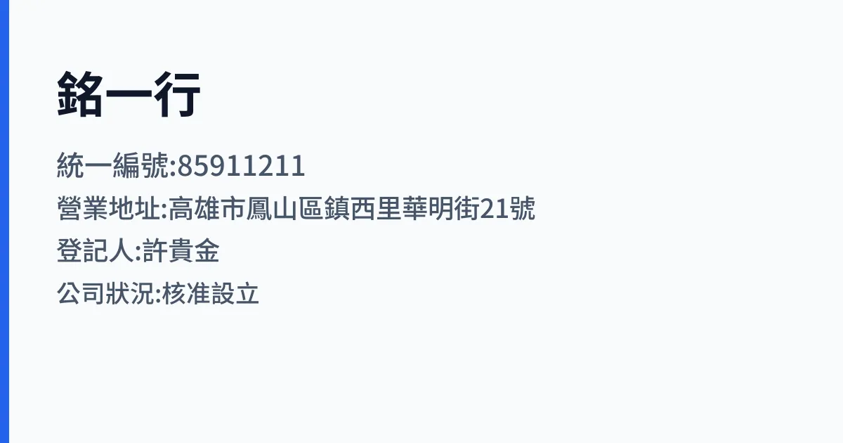 銘一行 - 統編 85911211(高雄市) 公司登記資料與營業項目詳細圖表