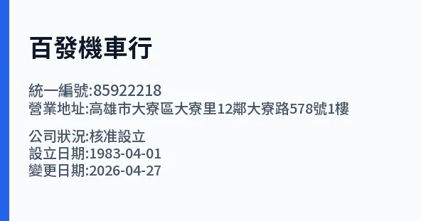 百發機車行的照片-統編 85922218(高雄市) 公司登記資料與營業項目詳細圖表