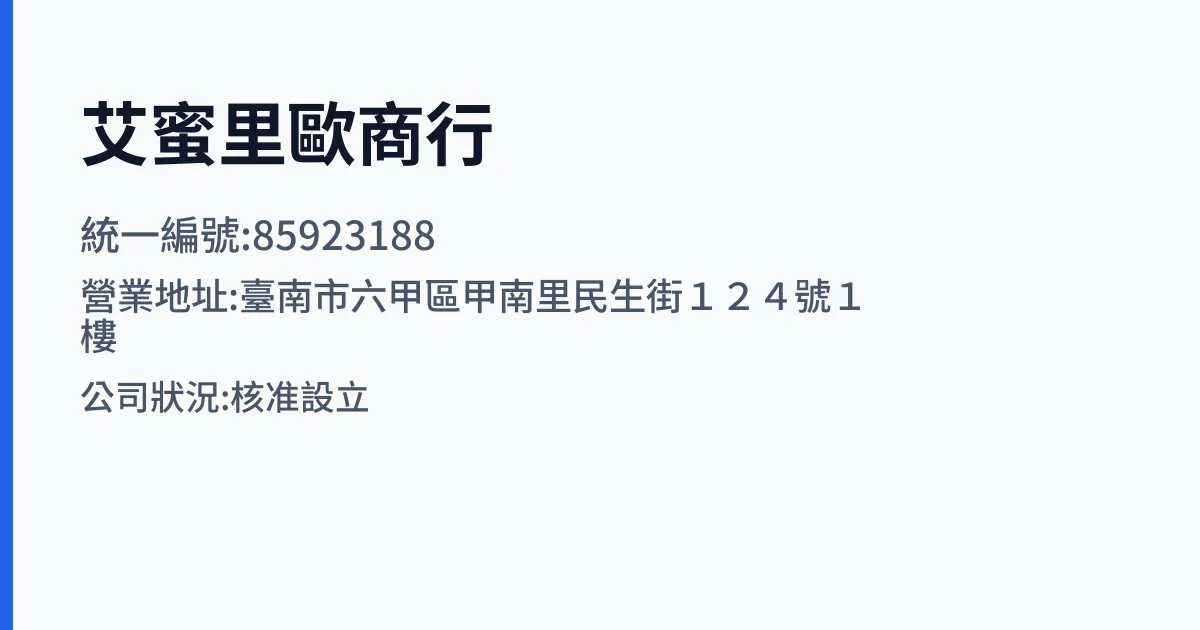 艾蜜里歐商行 - 統編 85923188(臺南市) 公司登記資料與營業項目詳細圖表
