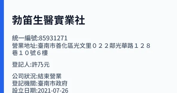 勃笛生醫實業社的照片-統編 85931271(臺南市) 公司登記資料與營業項目詳細圖表
