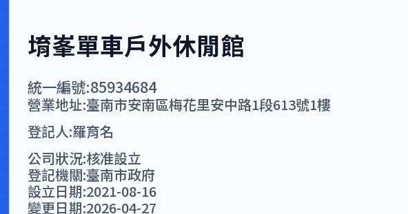 堉峯單車戶外休閒館的照片-統編 85934684(臺南市) 公司登記資料與營業項目詳細圖表