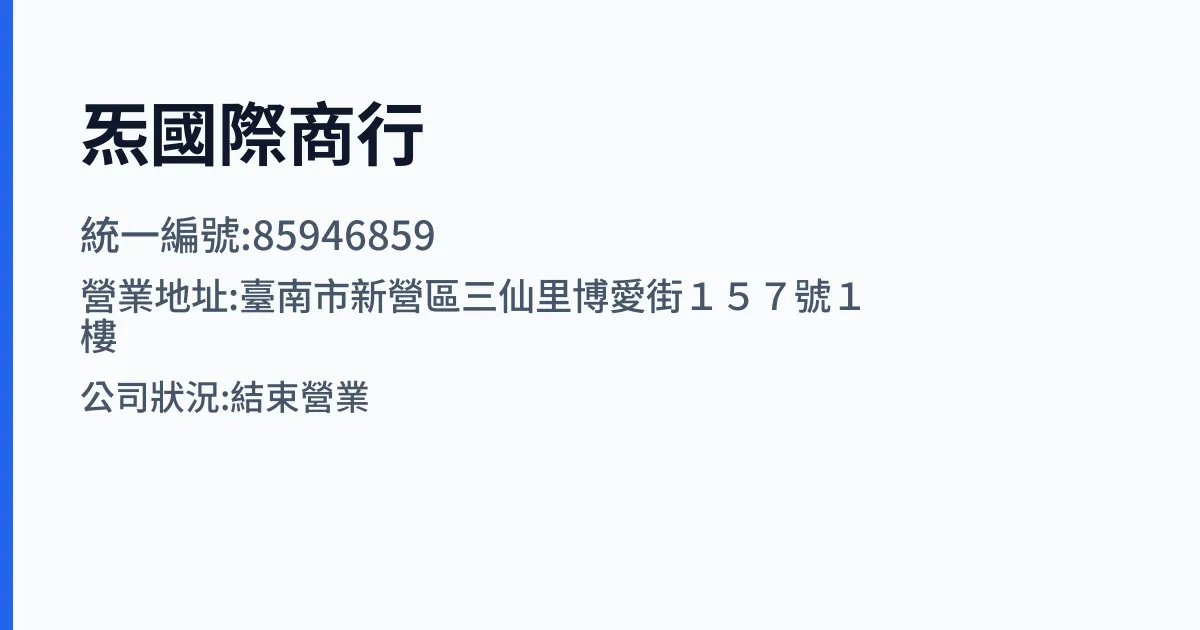 炁國際商行 - 統編 85946859(臺南市) 公司登記資料與營業項目詳細圖表