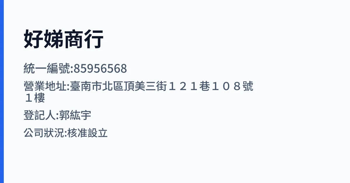 好娣商行 - 統編 85956568(臺南市) 公司登記資料與營業項目詳細圖表