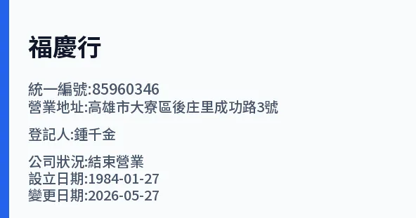 福慶行的照片-統編 85960346(高雄市) 公司登記資料與營業項目詳細圖表