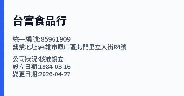 台富食品行的照片-統編 85961909(高雄市) 公司登記資料與營業項目詳細圖表