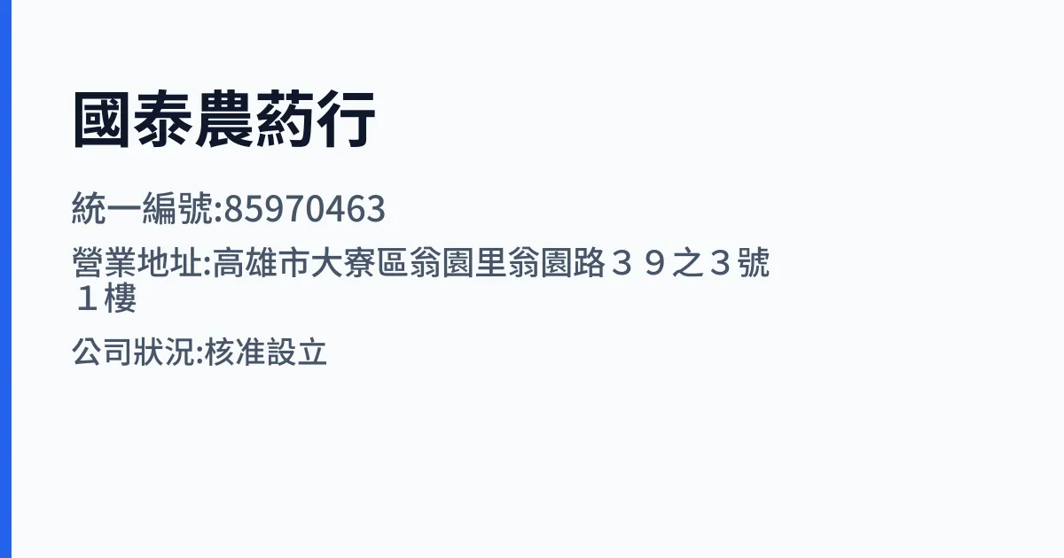 國泰農葯行 - 統編 85970463(高雄市) 公司登記資料與營業項目詳細圖表