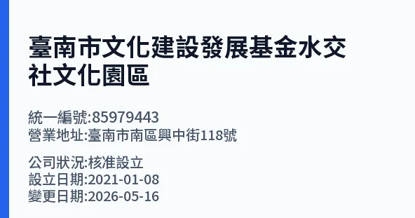 臺南市文化建設發展基金水交社文化園區的照片-統編 85979443(臺南市) 公司登記資料與營業項目詳細圖表