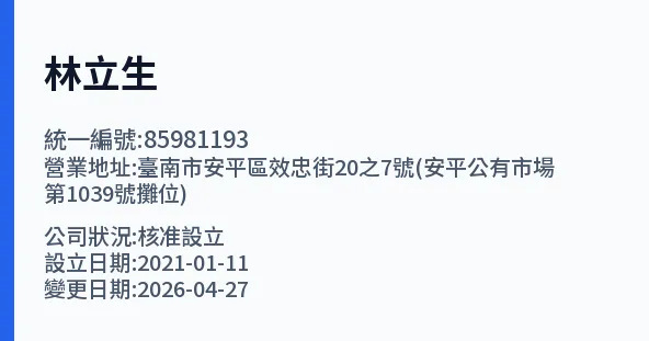 林立生的照片-統編 85981193(臺南市) 公司登記資料與營業項目詳細圖表