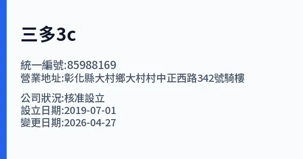 三多3c的照片-統編 85988169(彰化縣) 公司登記資料與營業項目詳細圖表