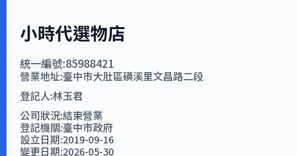 小時代選物店的照片-統編 85988421(臺中市) 公司登記資料與營業項目詳細圖表