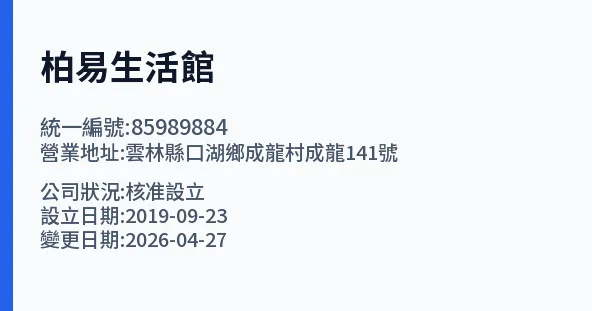 柏易生活館的照片-統編 85989884(雲林縣) 公司登記資料與營業項目詳細圖表