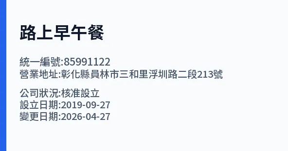 路上早午餐的照片-統編 85991122(彰化縣) 公司登記資料與營業項目詳細圖表