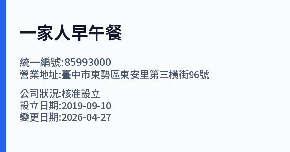 一家人早午餐的照片-統編 85993000(臺中市) 公司登記資料與營業項目詳細圖表
