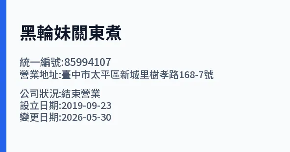 黑輪妹關東煮的照片-統編 85994107(臺中市) 公司登記資料與營業項目詳細圖表