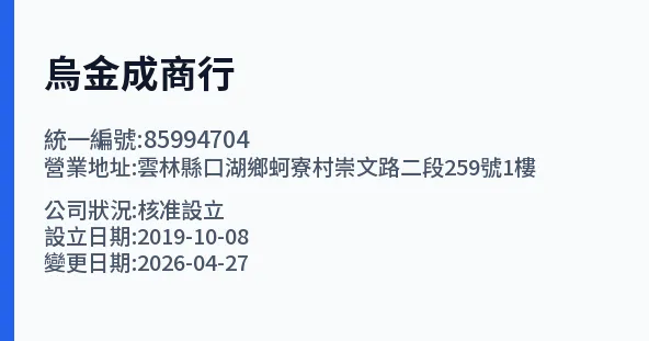 烏金成商行的照片-統編 85994704(雲林縣) 公司登記資料與營業項目詳細圖表