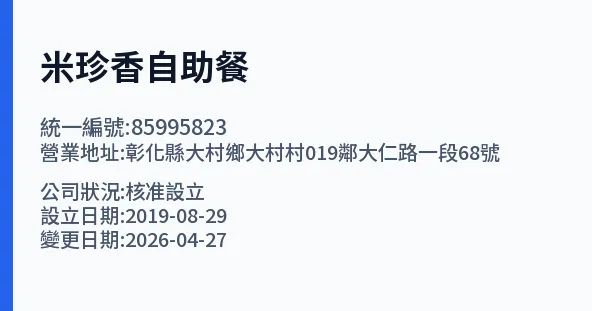 米珍香自助餐的照片-統編 85995823(彰化縣) 公司登記資料與營業項目詳細圖表
