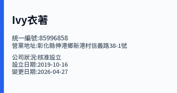 Ivy衣著的照片-統編 85996858(彰化縣) 公司登記資料與營業項目詳細圖表
