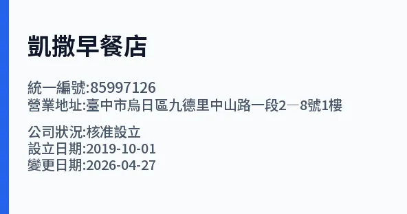 凱撒早餐店的照片-統編 85997126(臺中市) 公司登記資料與營業項目詳細圖表