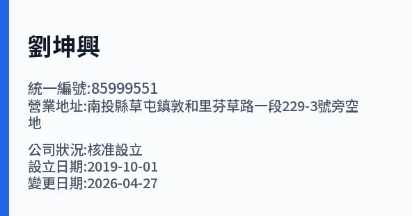 劉坤興的照片-統編 85999551(南投縣) 公司登記資料與營業項目詳細圖表