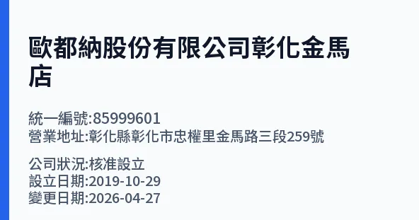 歐都納股份有限公司彰化金馬店的照片-統編 85999601(彰化縣) 公司登記資料與營業項目詳細圖表