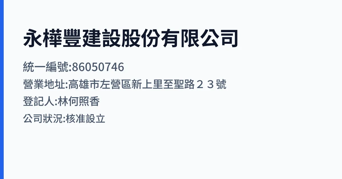 永樺豐建設股份有限公司 - 統編 86050746(高雄市) 公司登記資料與營業項目詳細圖表