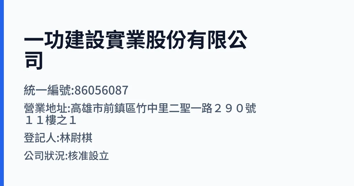 一功建設實業股份有限公司 - 統編 86056087(高雄市) 公司登記資料與營業項目詳細圖表