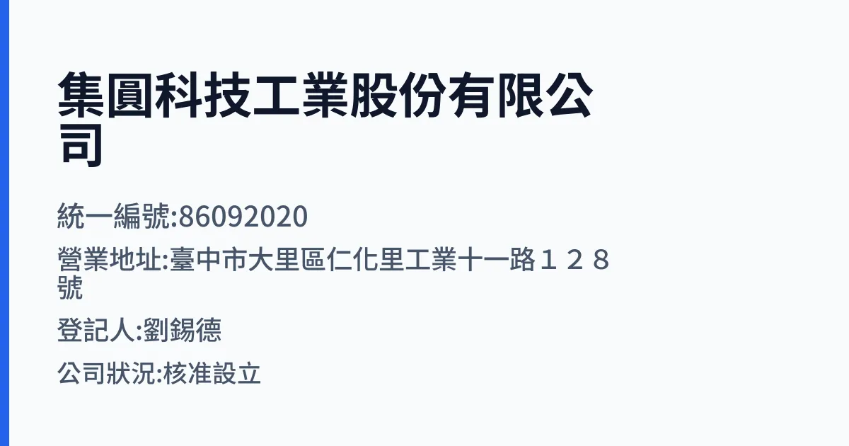 集圓科技工業股份有限公司 - 統編 86092020（臺中市） 公司登記資料與營業項目詳細圖表