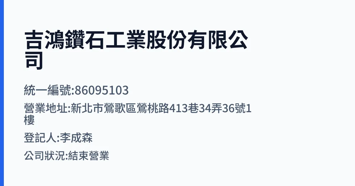 吉鴻鑽石工業股份有限公司 - 統編 86095103(新北市) 公司登記資料與營業項目詳細圖表