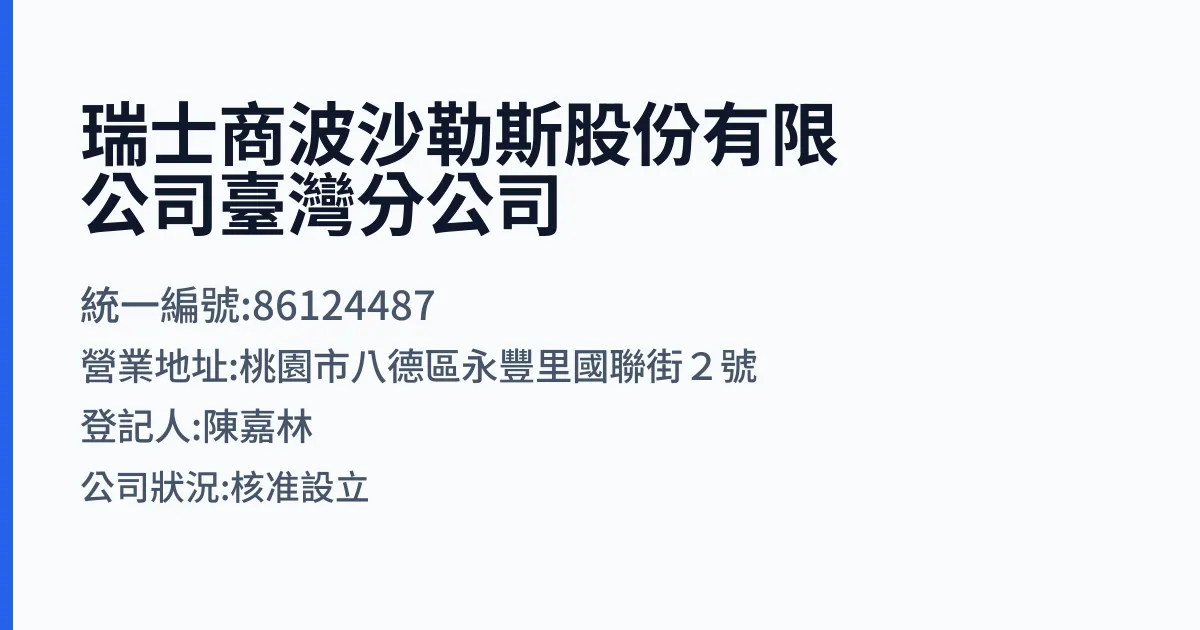 瑞士商波沙勒斯股份有限公司臺灣分公司 - 統編 86124487(桃園市) 公司登記資料與營業項目詳細圖表