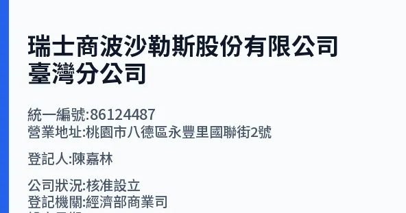 瑞士商波沙勒斯股份有限公司臺灣分公司的照片-統編 86124487(桃園市) 公司登記資料與營業項目詳細圖表