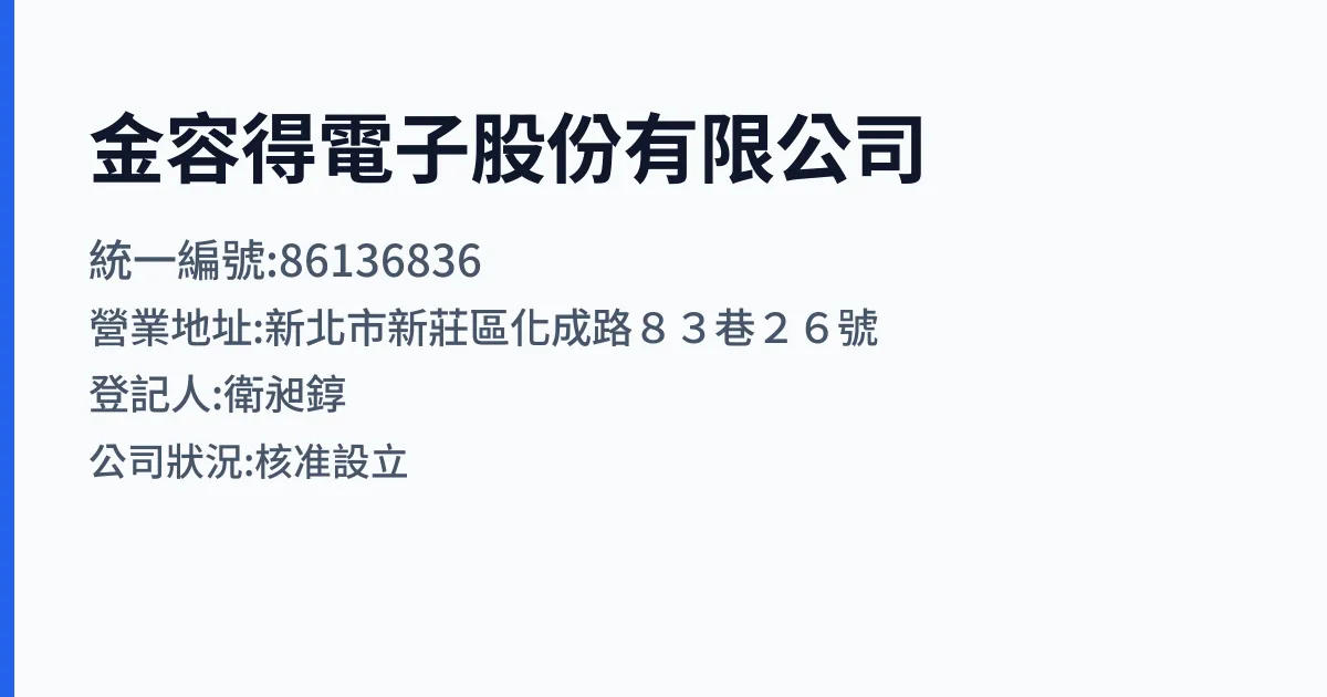 金容得電子股份有限公司 - 統編 86136836(新北市) 公司登記資料與營業項目詳細圖表