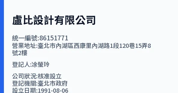盧比設計有限公司的照片-統編 86151771(臺北市) 公司登記資料與營業項目詳細圖表
