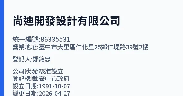 尚迪開發設計有限公司的照片-統編 86335531(臺中市) 公司登記資料與營業項目詳細圖表