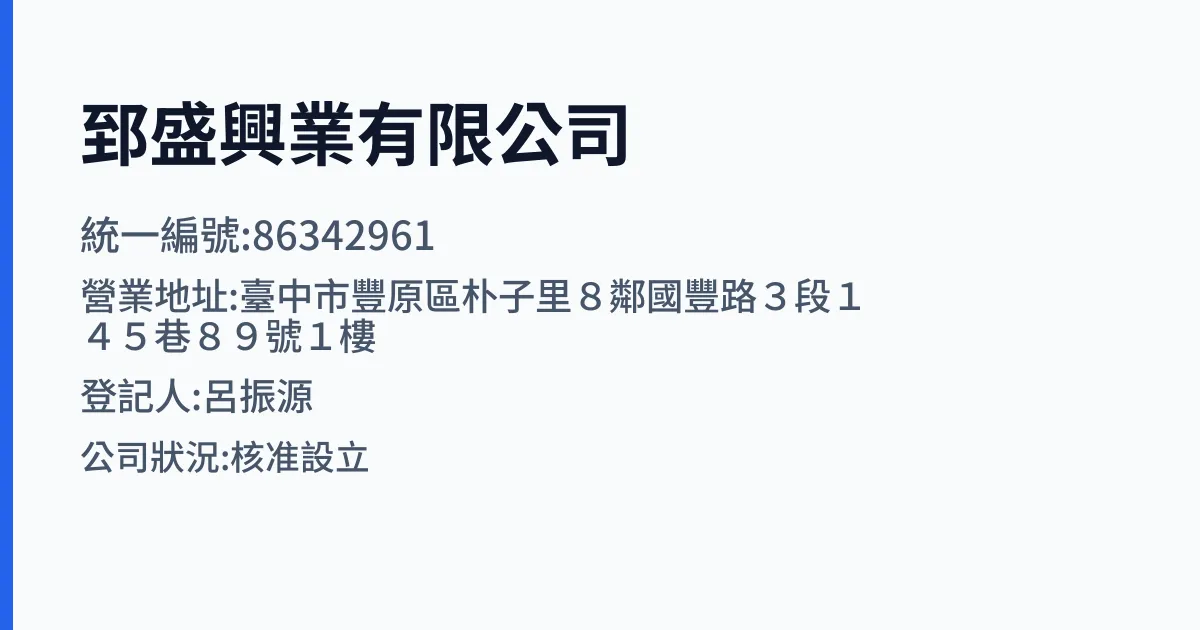 郅盛興業有限公司 - 統編 86342961(臺中市) 公司登記資料與營業項目詳細圖表