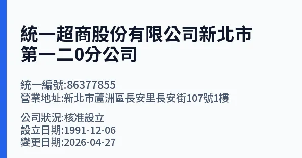 統一超商股份有限公司新北市第一二0分公司的照片-統編 86377855(新北市) 公司登記資料與營業項目詳細圖表