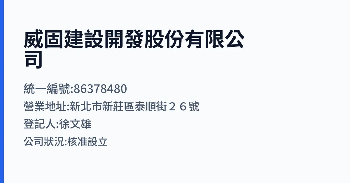 威固建設開發股份有限公司 - 統編 86378480(新北市) 公司登記資料與營業項目詳細圖表