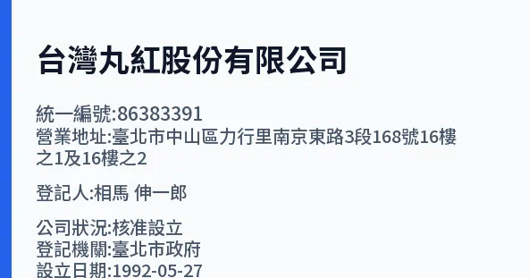 台灣丸紅股份有限公司的照片-統編 86383391(臺北市) 公司登記資料與營業項目詳細圖表