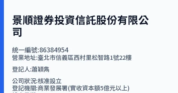 景順證券投資信託股份有限公司的照片-統編 86384954(臺北市) 公司登記資料與營業項目詳細圖表
