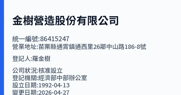 金樹營造股份有限公司的照片-統編 86415247(苗栗縣) 公司登記資料與營業項目詳細圖表