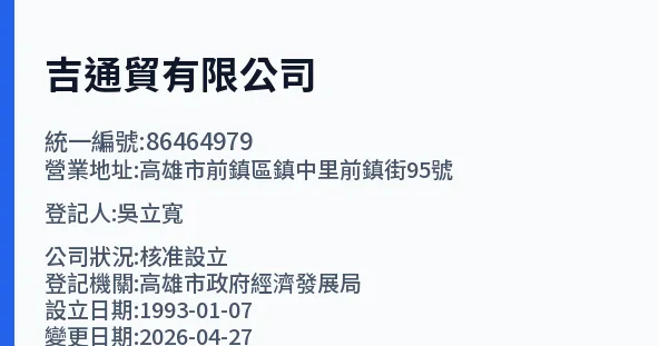 吉通貿有限公司的照片-統編 86464979(高雄市) 公司登記資料與營業項目詳細圖表