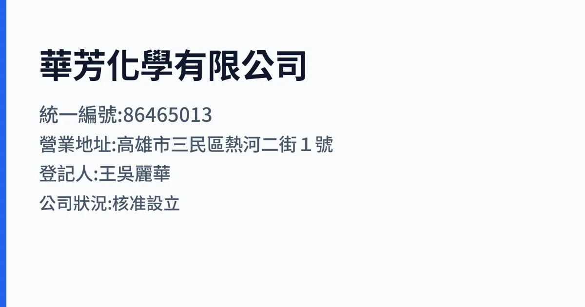 華芳化學有限公司 - 統編 86465013(高雄市) 公司登記資料與營業項目詳細圖表
